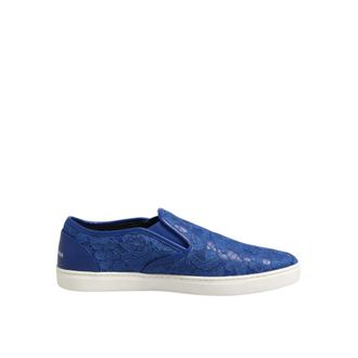 Dolce & Gabbana Blaue Leder Slip-On Sneakers mit Logo - - Shoes - Herren - Blau - 40 EU