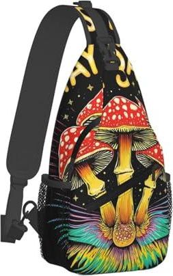 Generic Durable Sacoche Homme Bandouliere Restez en s&eacute;curit&eacute;, art psych&eacute;d&eacute;lique des champignons Sling Sac &agrave; Bandouli&egrave;re Mode Sac Poitrine pour Femme Cyclisme 
