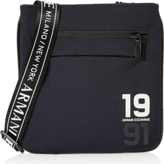 A|X Armani Exchange Mens Ninety-one, Front Logo Flat Crossbody, Navy Blue