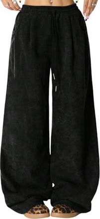 Generic Pantalon en velours c&ocirc;tel&eacute; pour femme - Taille &eacute;lastique - Jambes larges - Pantalon de loisirs &eacute;lastique - Pantalon haut confortable - Pantalon palazz