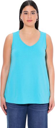 Ulla Popken Damen gro&szlig;e Gr&ouml;&szlig;en &Uuml;bergr&ouml;&szlig;en Plus Size Top, V-Ausschnitt, Classic, &auml;rmellos tiefes Aqua 54+ 724584730-54+