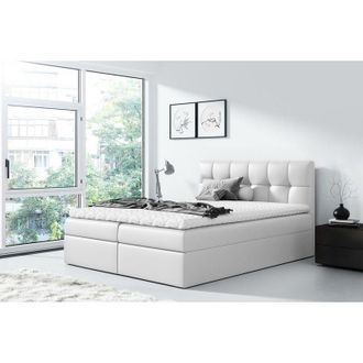 Furnix Boxspringbett rickie 140x200 mit tiefen Bettkasten und Topper MA920 weiss - Furnix