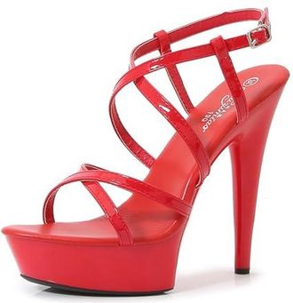 Generic Rouge,35 EU,Escarpins à Talons Aiguilles et Plateformes à lanières pour Femmes, Bout Ouvert, Bride à la Cheville, Sandales à Talons, Chaussures de Dan
