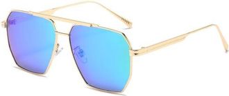 Generic Lunettes de soleil rétro surdimensionnées pour homme avec monture en métal classique effet miroir UV400, bleu doré 2026