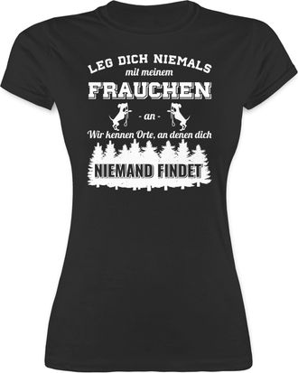 Shirtracer Shirt Damen - f&uuml;r - Leg Dich Niemals mit Meinem Frauchen an Hundebesizterin Hundebesitzer Geschenk Hundespruch Lustige Hunde - XXL - Schwarz - hundesh
