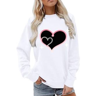 Generic Saint Valentin T-shirt &agrave; manches longues pour femme Imprim&eacute; coeur Sweat-shirt Pull Mat&eacute;riau doux Mode d&eacute;contract&eacute;e Col rond Sweat &agrave; capuche confortabl