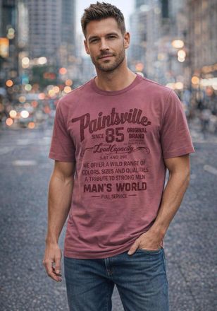 Man's World T-Shirt MANS WORLD, Herren, Gr. 4XL (68/70), lila (beere), Single Jersey, Obermaterial: 100% Baumwolle, bedruckt, normal, Rundhals, Shirts T-Shirt, Ku