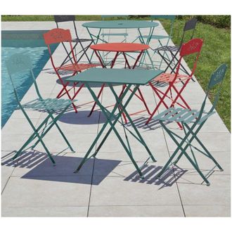Ozalide Table de jardin pliante en acier 60x60 cm - Capacit&eacute; 2 personnes - Coloris vert clair - Id&eacute;ale pour petits espaces - Ozalide