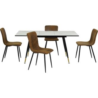 Urban Meuble Urban Meuble - Ensemble table extensible effet marbre blanc 120-160cm et 4 chaises style scandinave retro