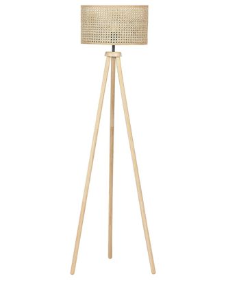 Beliani Stehlampe Rattan nat&uuml;rlich 150 cm hoch Trommelform Tripod Boho modern Penton