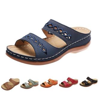 Generic Sandales orthop&eacute;diques pour femme - Pantoufles d&eacute;t&eacute; confortables en cuir - Chaussures plates compens&eacute;es &agrave; bout ouvert - Respirantes - Style floral - P