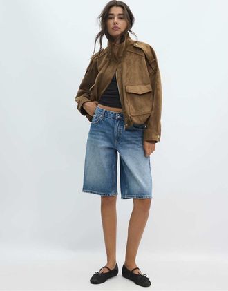 Stradivarius Oversize-Jacke in Wildlederoptik in Stone-Wei&szlig;