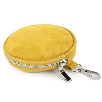 modamoda.de P10 / P08 Damen Leder Rauleder Geldb&ouml;rse M&uuml;nzgeldb&ouml;rse Taschenanh&auml;nger &oslash; 11,5 cm handmade in Italy, Farbe:Senfgelb