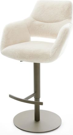 DELIFE Barstuhl Yago-Flex Pl&uuml;sch Creme-Wei&szlig; Drehfu&szlig; h&ouml;henverstellbar Metall Titanfarben Taschenfederkern, Barst&uuml;hle