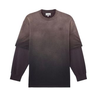 Ganni Femme, Sweatshirts et sweats &agrave; capuche, Multicolore, Taille: 38 FR Logo-detail Layered SweaT-shirt