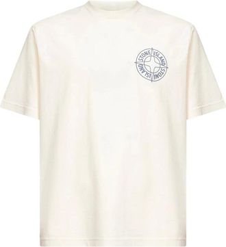 Stone Island Homme, Tops, Blanc, Taille: M T-shirt ras du cou côtelé