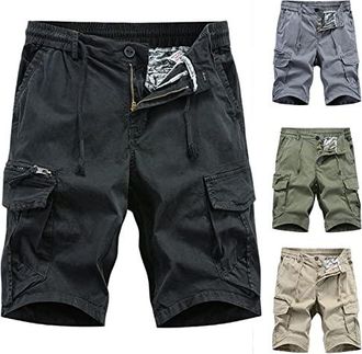 Generic Short Cargo décontracté léger avec Plusieurs Poches à Fermeture éclair pour lété, Le Travail en Plein air, Pantalon à Taille élastique, Noir, 3XL