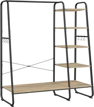 Vasagle Porte-Manteau sur Pieds, Meuble Chaussure Entrée, Vestiaire, avec 5 Étagèress de Rangement, 6 Crochets, pour Chambre, Salon, Couloir, Style Industriel