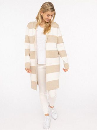 Zwillingsherz Strickjacke Schalkragen, Langarm, Taschen, knielang, Bockstreifen