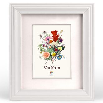 MG Design Bilderrahmen 30 x 40 cm - Fotorahmen mit Wei&szlig; Echtholz-Zierprofil und bruchsicherem Acrylglas, mit Passepartout, Hoch & Quer zum Aufh&auml;ngen, zum Aufste