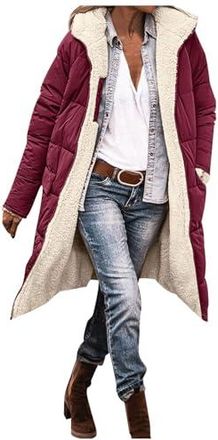 Generic Manteaux dhiver pour femmes UK, Manteau long &agrave; double face avec capuche, Manteau thermique imperm&eacute;able pour le plein air pour la saison hivernale, Rou