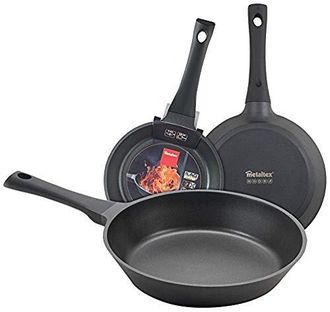 Metaltex XPERT Set mit 3 Pfannen aus Aluminiumguss, Antihaftbeschichtung Ilag 3 Schichten, Full Induktion, geeignet für alle Herdarten, Aluminium, Schwarz