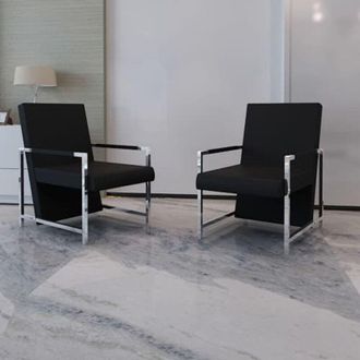 vidaXL Fauteuils lot de 2 avec cadre chrom&eacute; noir similicuir Vidaxl