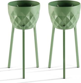 Oviala Lot de 2 caches Pots en m&eacute;tal Vert Cactus - Palavas