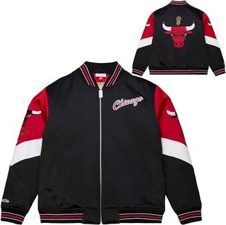 Mitchell & Ness Throw it Back Heavyweight Vintage Veste en satin (NBA) - Chicago Bulls, Taille M, logos brod&eacute;s, homme, femme, enfant, unisexe, printemps, &eacute;t&eacute;, automne