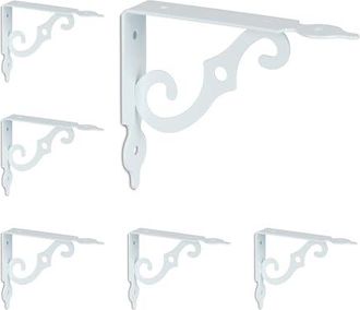 Relaxdays Regalträger, 6er Set, Regalhalterung für die Wand, Metall, dekorativ, Regalwinkel HBT: 11x2,5x14 cm, weiß