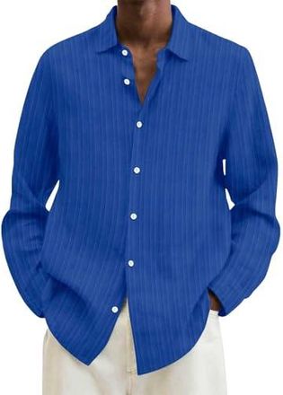 Generic Chemises daffaires pour homme, chemise habill&eacute;e &agrave; col &agrave; revers, chemises &agrave; manches longues, couleur unie, chemise ray&eacute;e verticale, coupe ample, haut f