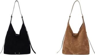 Generic Sac fourre-tout r&eacute;tro en daim pour femme, grand sac &agrave; main &agrave; bandouli&egrave;re souple, style vintage, voyage, shopping, travail, Noir/marron, m