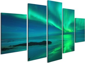 Islandburner Bild Bilder auf Leinwand Aurora auf dem Meer. Nordlichter in Lofoten-Inseln, Norwegen. Sternenhimmel mit Polarlichtern. Nacht Wandbild, Poster, Leinwa