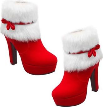 BESPORTBLE Courtes Femme Hiver Peluche Talons Épais Plateforme Bottines à Enfiler Élégantes et Confortables