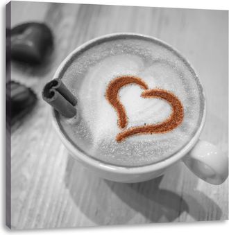 Pixxprint Leckerer Kaffee mit Herz, Gr&ouml;&szlig;e: 40x40cm, Leinwandbild Quadratisch, Wandbild, Kunstdruck, fertig bespannt