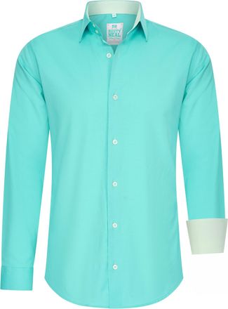 Rusty Neal Herren-Hemd Pastellfarben Premium Slim Fit Langarm Cotton-Stretch Kontrast Hemd Business-Hemden Freizeithemd 66, Gr&ouml;&szlig;e:6XL, Farbe:Cyan