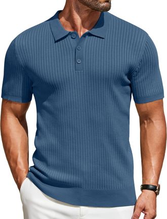 Coofandy Strick Poloshirt Herren Kurzarm Männer Business Polo Retro T-Shirt Feinstrick Basic Golf Shirt Slim Fit Dunkelblau XXL