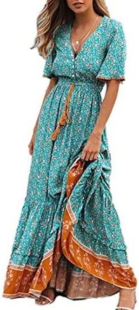 Onsoyours Robe Dété de Plage pour Femme Robe à Motif Floral D Vert L
