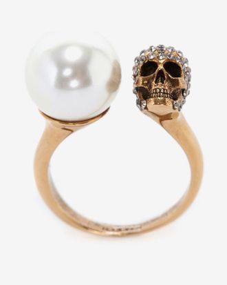 Alexander McQueen Perlen&auml;hnlicher Skull-Ring - Item 855398J160Z4040