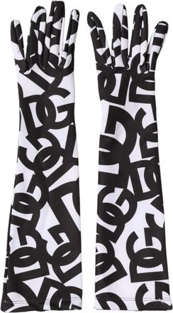 Dolce & Gabbana Womens Black White Dg Logo Elbow Length Mitten Gloves And 10+pl