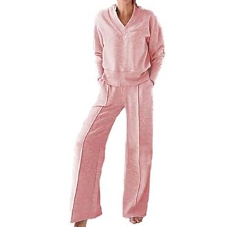 Generic Ensemble de v&ecirc;tements dint&eacute;rieur pour femmes &agrave; manches longues et col rond en tricot c&ocirc;tel&eacute; avec haut &agrave; jambes larges, v&ecirc;tements de d&eacute;tente amples pou