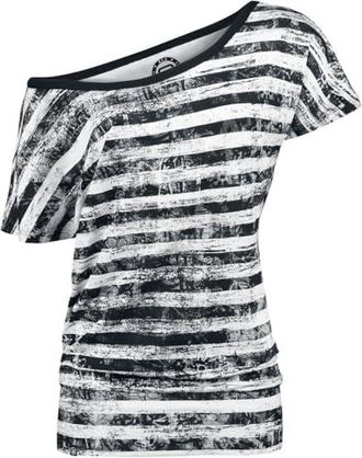RED by EMP Femme T-Shirt Basique Ample Noir et Blanc avec Rayures 4XL