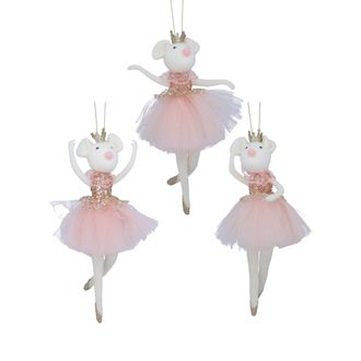 Gisela Graham Hängender Ornament Ballerina-Mäuse aus Stoff, 3 Stück, Rosa und Weiß, 12x6x3cm, Whimsical