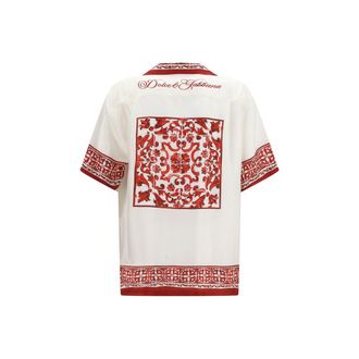 Dolce & Gabbana Mens White Silk Pattern Shirt