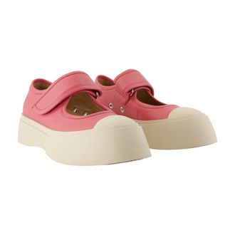 Marni Womens Calfskin Leather Mary Jane Flat Pink