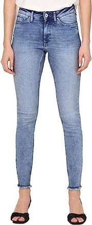 Only ONLBLUSH Mid SK ANK RAW DNM REA694 Noos, Jeans aux Femmes, Medium Blue Denim, L / 30L