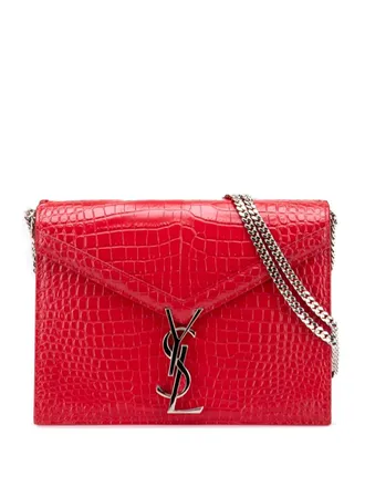 Saint Laurent sac à bandoulière Cassandra Clasp Bag en cuir monogrammé à effet peau de crocodile (2019) - Rouge