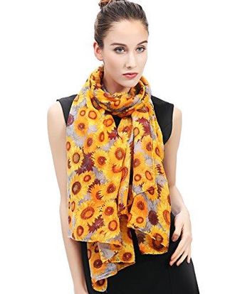 Lina & Lily Écharpe Foulard Femme Imprimé Fleurs Tournesol (Or)
