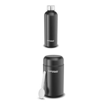 Thermocafé by Thermos TC DAILY BOTTLE 0,50l, black, Thermosflasche Edelstahl, 6 h heiß / 12 h kalt + TC DAILY FOOD JAR 0,40l, black, Thermosbehälter inkl. Kunststoff-Löffel