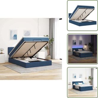 vidaXL Ottoman-Bett mit Matratze & LEDs Blau 140x200 cm Stoff - Ottoman-Bett - Ottoman-Betten - Bettrahmen - Bettgestell